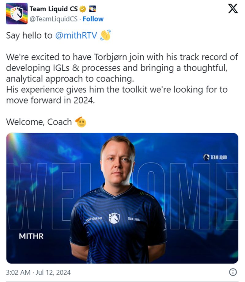 Liquid签约前Apeks教练mithR 引领CS:GO队伍重建_特玩网